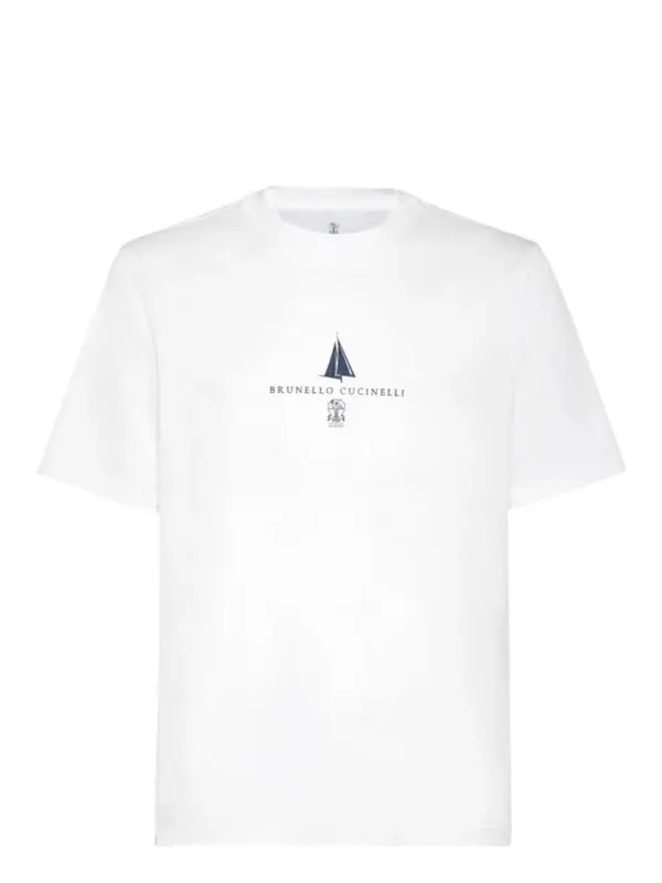 Brunello Cucinelli Logo Printed Crewneck T-shirt - White