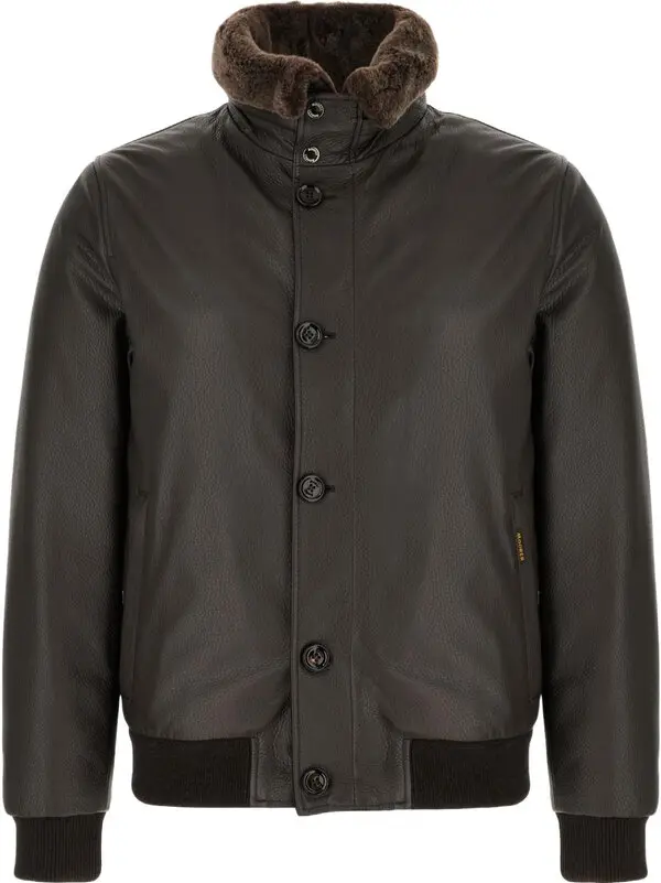MOORER Cleros Jacket With Fur Trim - Brown