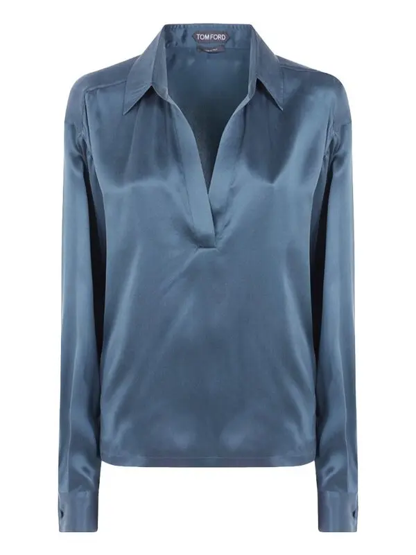 TOM FORD Long Sleeve Polo Shirt - Blue