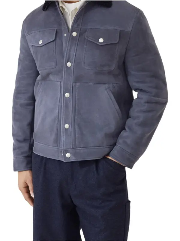 Brunello Cucinelli Shearling-collar Suede Jacket - Black