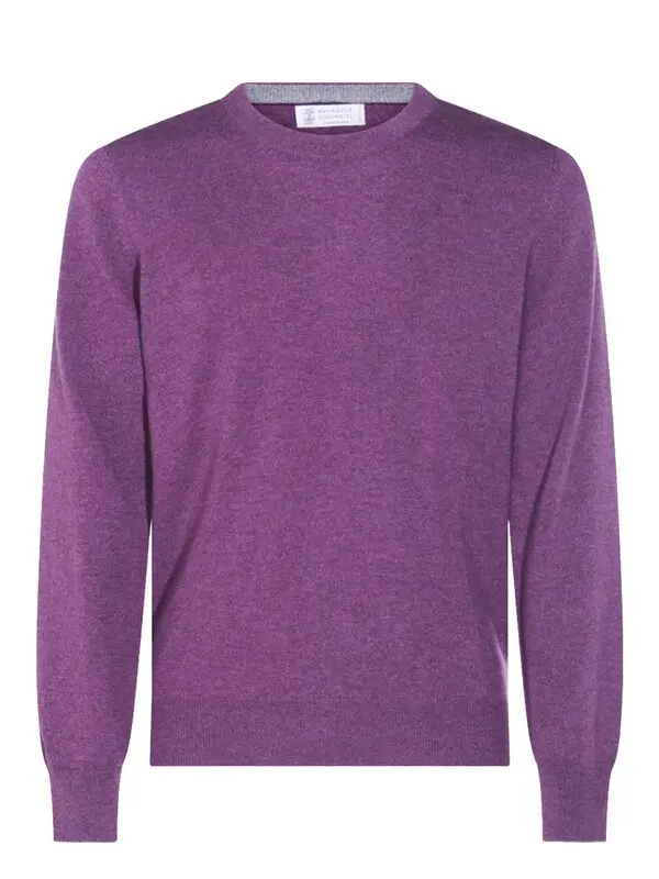 Brunello Cucinelli Crewneck Ribbed Knit Sweater - Purple
