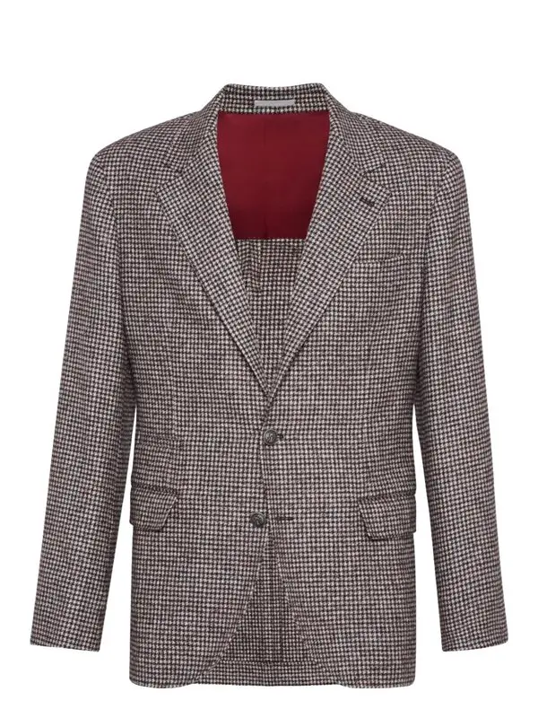 Brunello Cucinelli Houndstooth Single Breasted Blazer - Gray