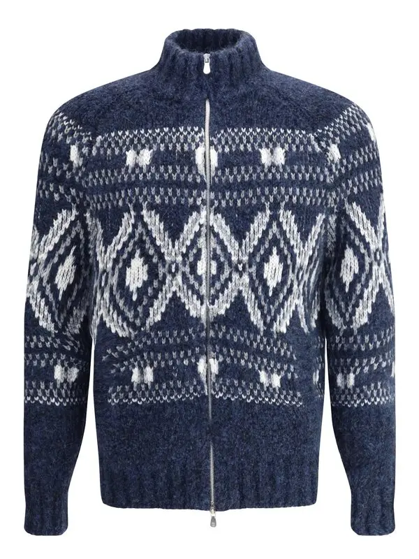 Brunello Cucinelli High Neck Geometric Zip-up Cardigan - Blue
