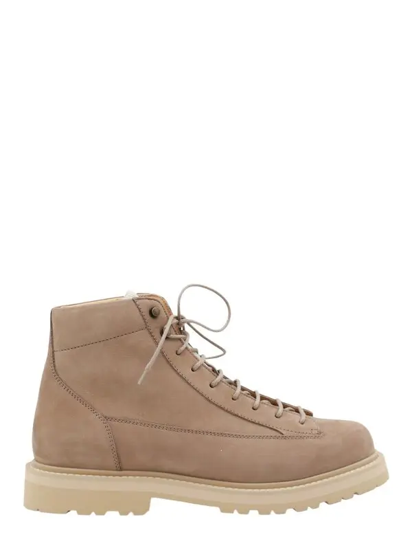 Brunello Cucinelli Logo Patch Lace-up Ankle Boots - Beige