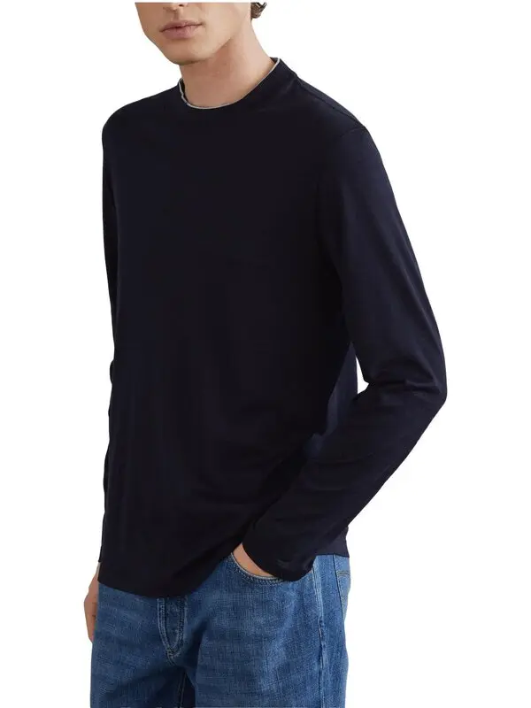 Brunello Cucinelli Contrasting-trim Long-sleeved T-shirt - Black