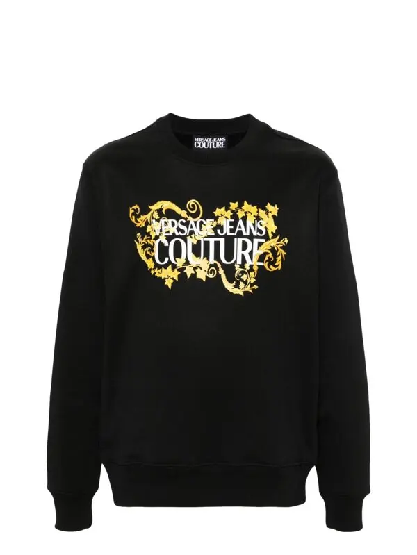 Versace Logo Print Cotton Sweatshirt - Black