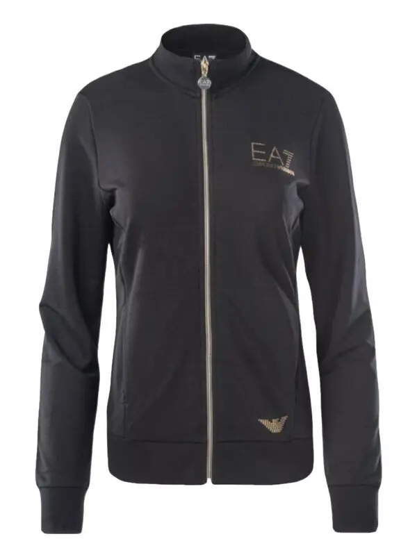 EA7 Logo Embellished Zip Up Track Jacket - Black