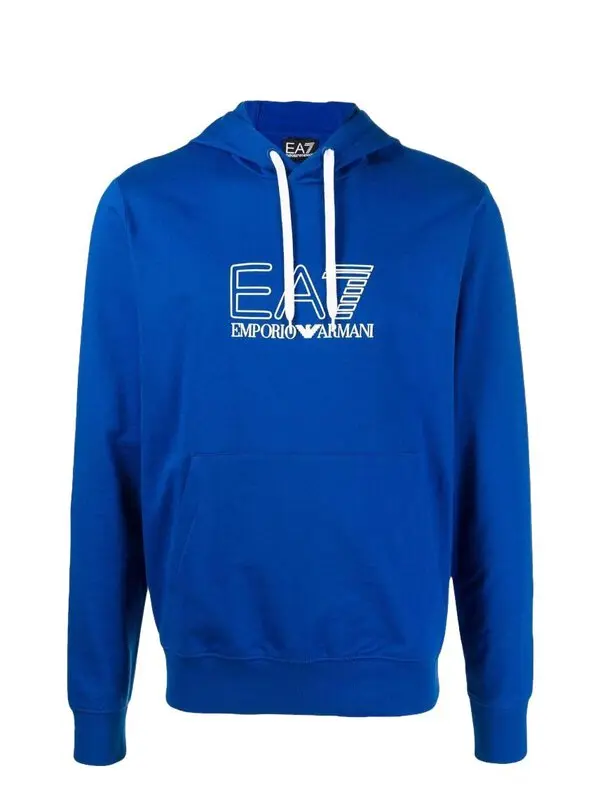 EA7 Logo Print Hoodie - Blue