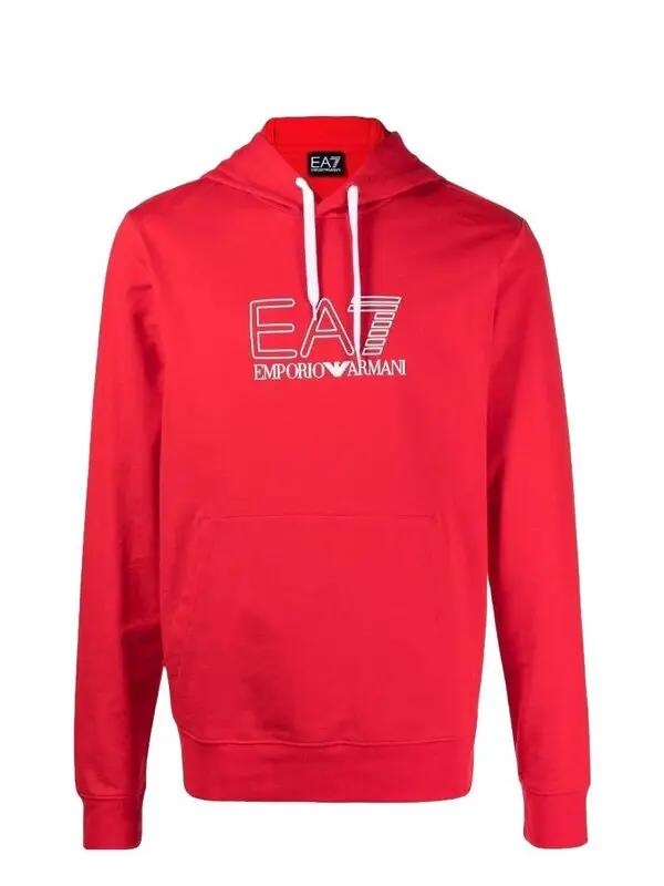 EA7 Logo-print Rib-trimmed Hoodie - Red