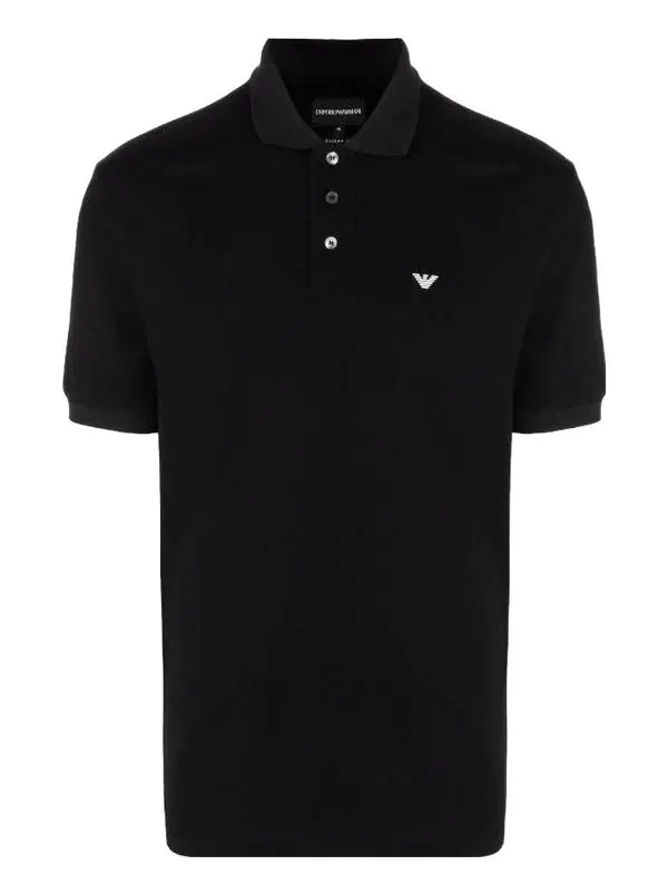 Emporio Armani Micro Eagle Mercerised Pique Polo Shirt - Black