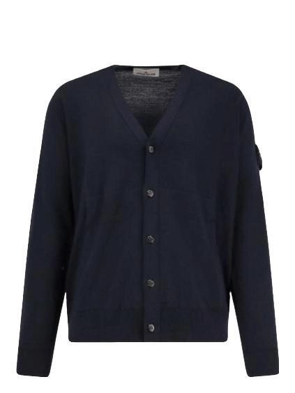 Stone Island Knitted Cardigan With Detachable Logo Patch - Blue