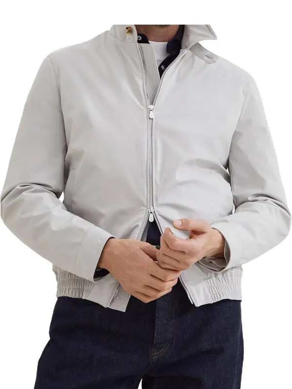 Brunello Cucinelli High Neck Zip-up Bomber Jacket - Ivory