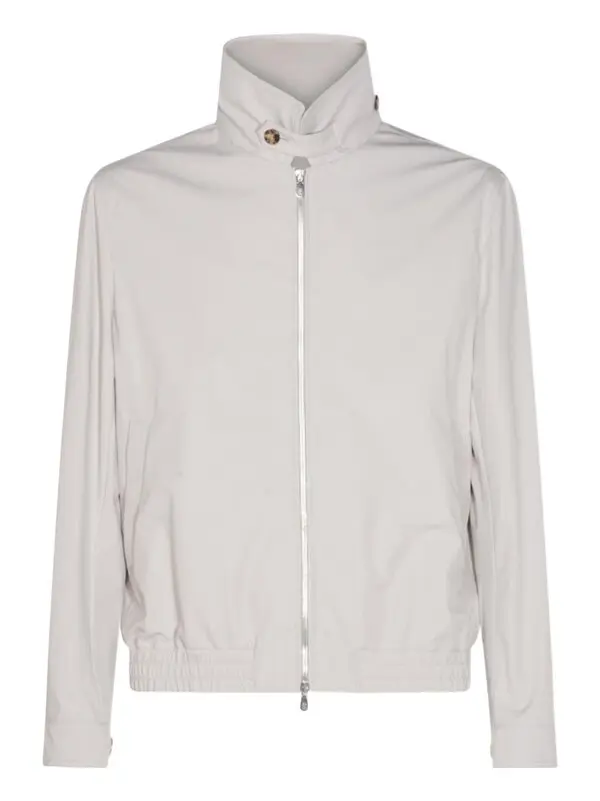 Brunello Cucinelli High Neck Zip-up Bomber Jacket - Ivory