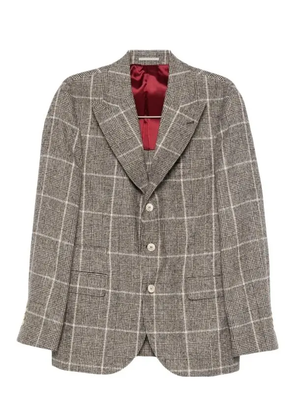 Brunello Cucinelli Single Breasted Checked Jacket - Gray
