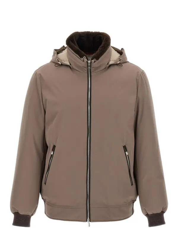 Brunello Cucinelli Shearling Collar Bomber Jacket - Brown