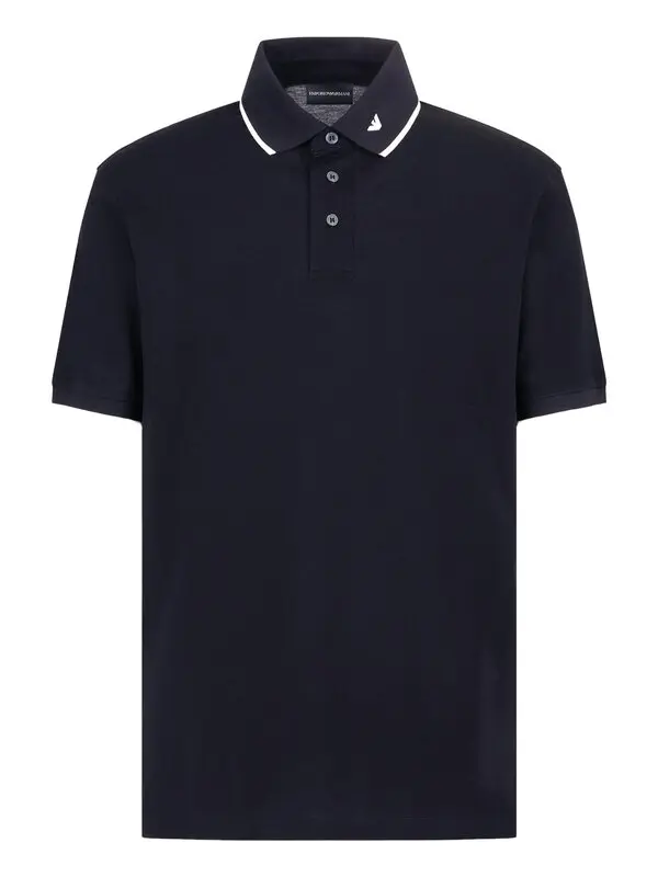 Emporio Armani Logo Embroidered Short Sleeved Polo Shirt - Black