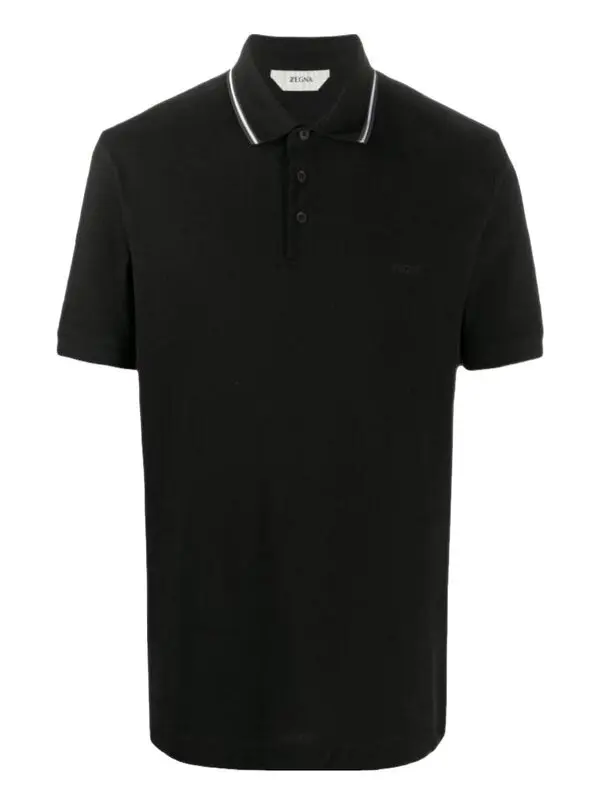 Zegna Logo Embroidered Polo Shirt - Black