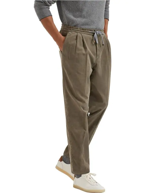 Brunello Cucinelli Garment-dyed Corduroy Trousers - Khaki