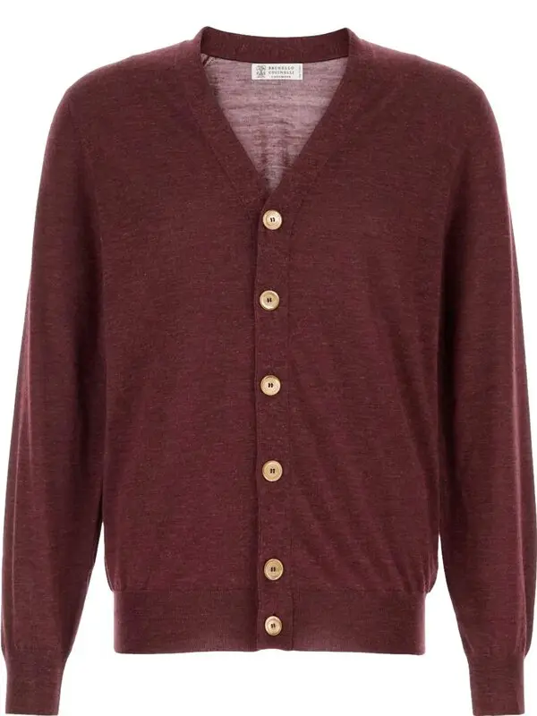 Brunello Cucinelli V-neck Knitted Cardigan - Red