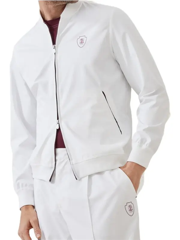 Brunello Cucinelli Logo Printed Zipped Sweatshirt - White