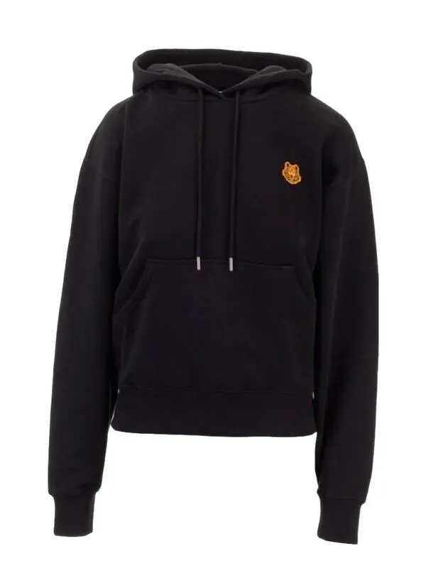 Kenzo Knitted Cotton Hoodie With Tiger Embroidery - Black