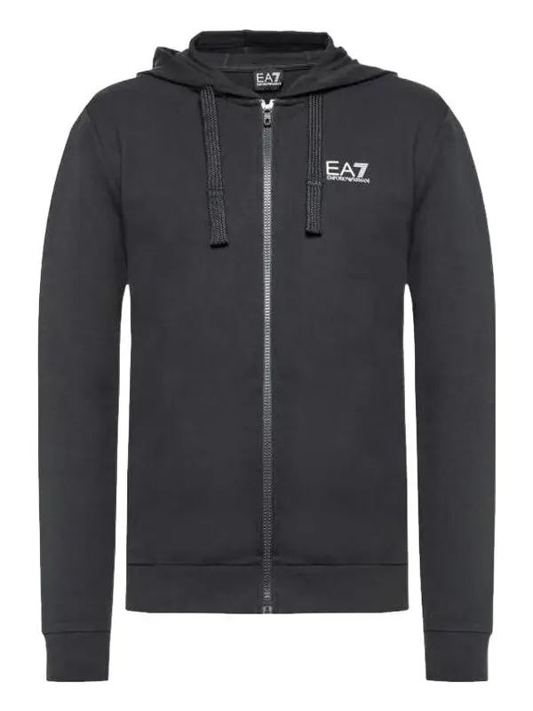 EA7 Logo Zip-up Hooded Jacket - Black