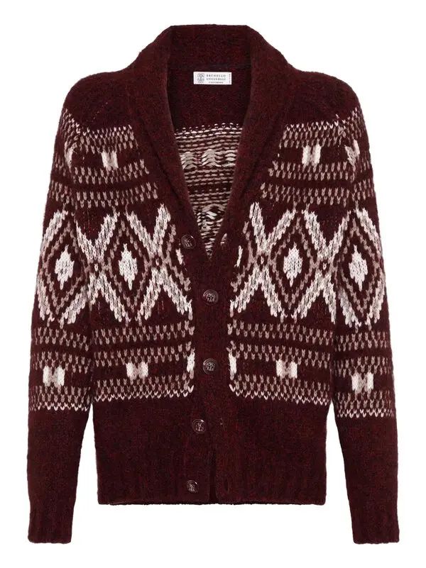 Brunello Cucinelli Patterned Shawl-collar Cardigan - Amaranth Purple