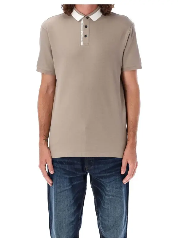 Emporio Armani Striped Edge Polo Shirt - Beige