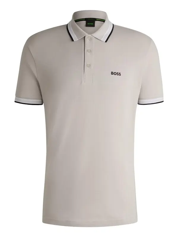 Hugo Boss Striped Collar Polo Shirt - Grey