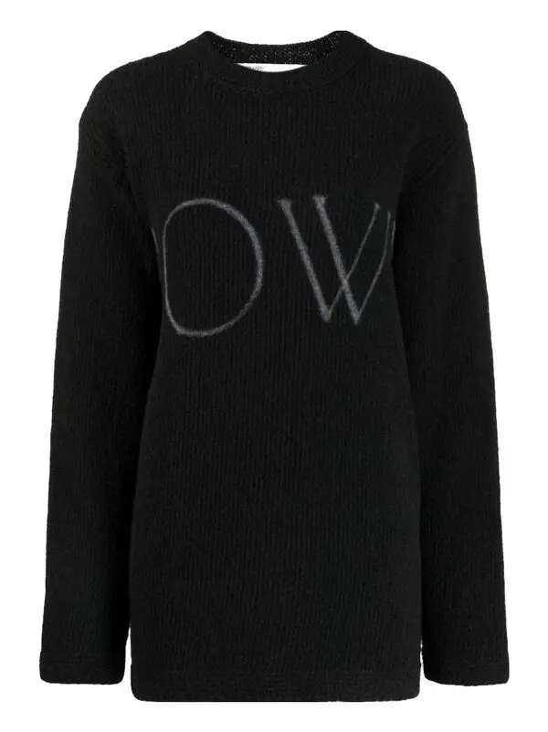 Off-White Logo Ribbed Crew Neck Jumper - Black