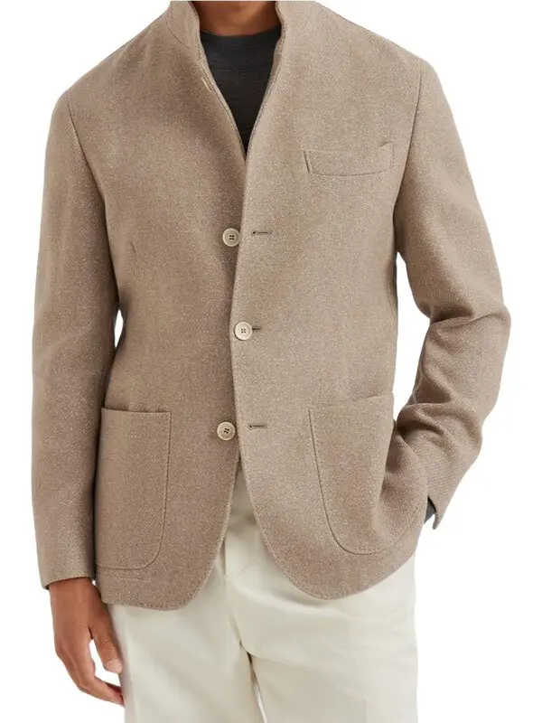 Brunello Cucinelli Chiné Diagonal Outerwear Blazer - Beige