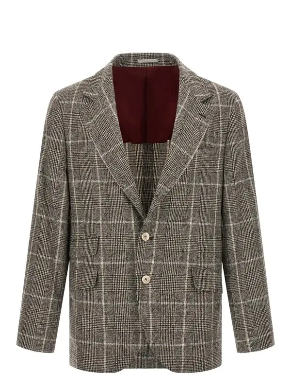 Brunello Cucinelli Checked Single-breasted Jacket - Gray