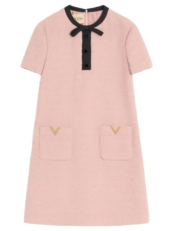 Valentino Garavani Bow Detailed Crewneck Mini Dress - Pink