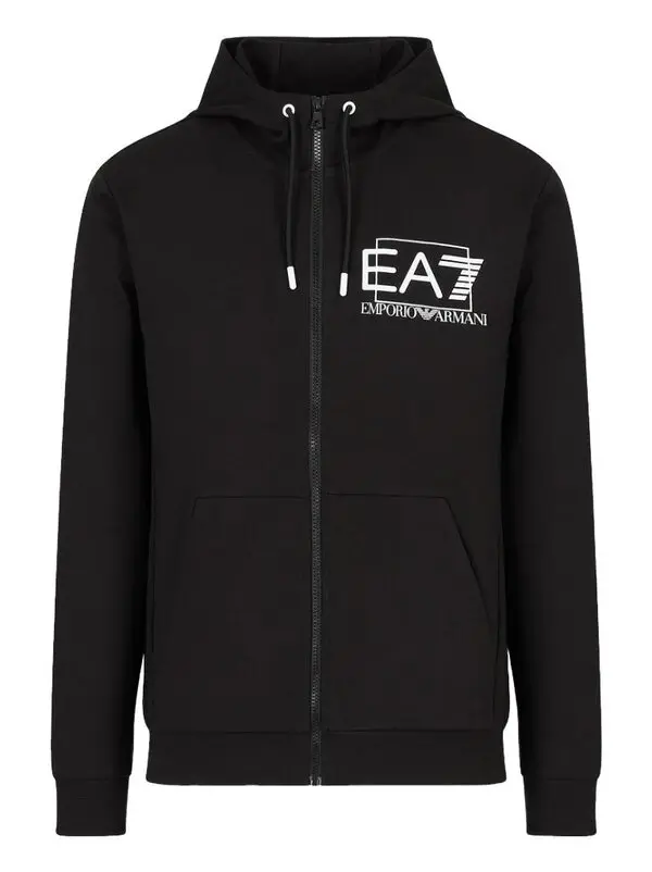 EA7 Logo Zip-up Hooded Jacket - Black
