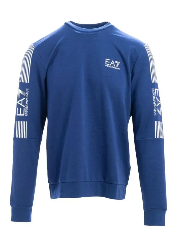 EA7 Logo Print Crew Neck Sweater - Blue