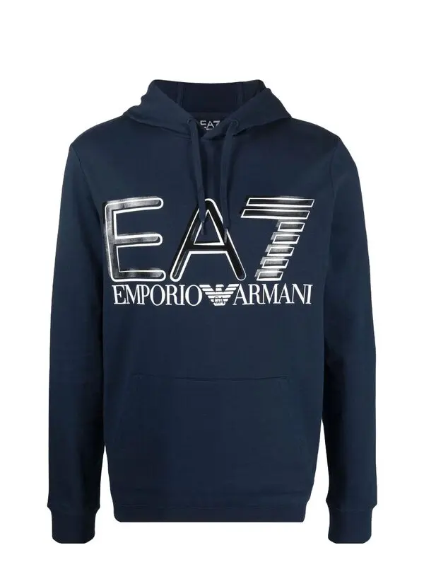 EA7 Logo Print Hoodie - Black