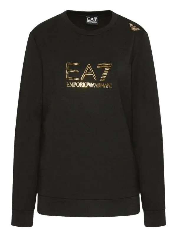 EA7 Stud-detailed Long-sleeved Crewneck T-shirt - Black