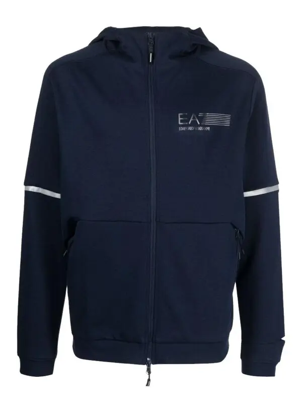 EA7 Logo-print Zip-up Hoodie - Black