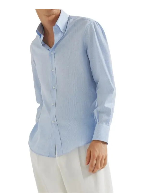 Brunello Cucinelli Microcheck Button-down Collar Basic Fit Shirt - Gray