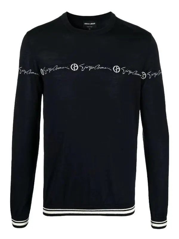Giorgio Armani Wool Chest Logo Pullover - Black