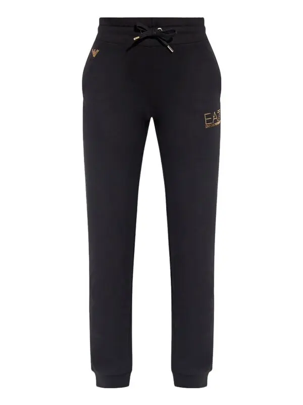 EA7 Logo Printed Drawstring Pants - Black