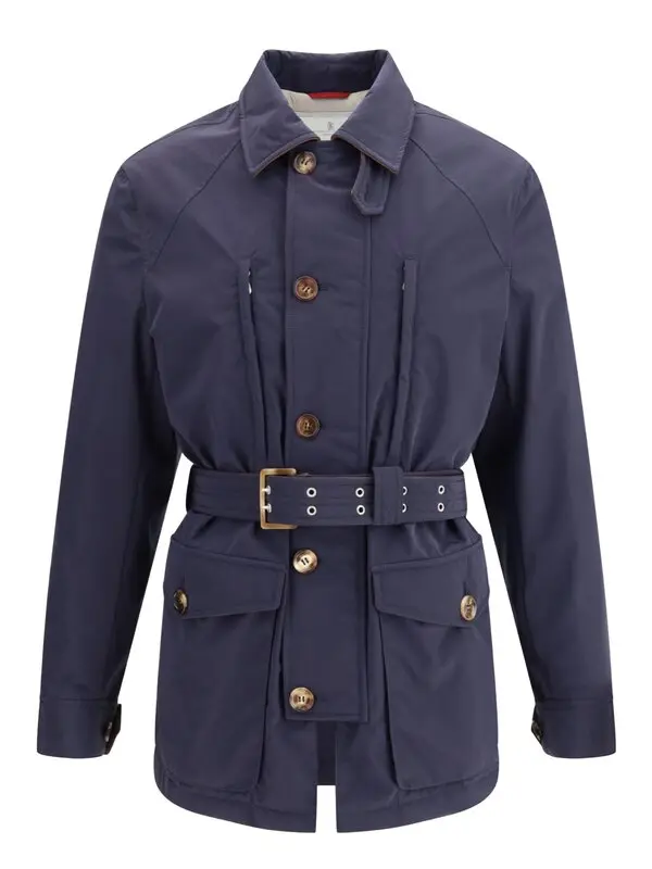Brunello Cucinelli Belted Stand Collar Shirt Jacket - Black