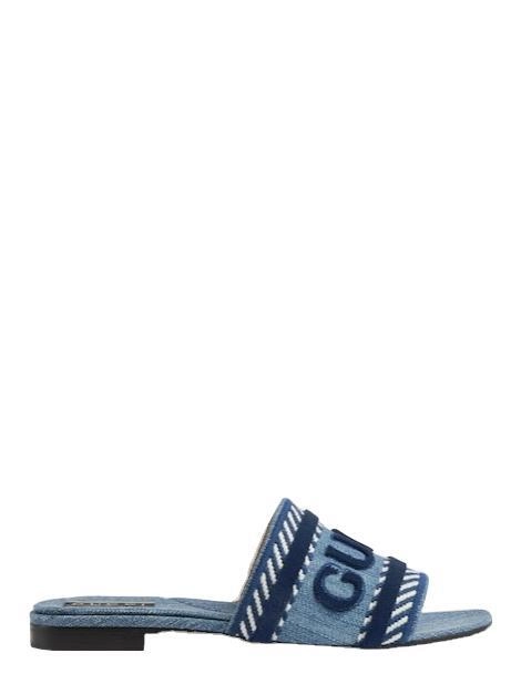 Gucci Script Block Heel Sandals - Light Blue