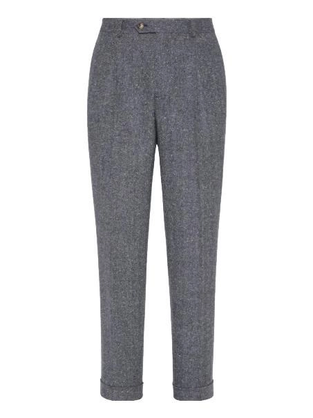 Brunello Cucinelli Herringbone Patterned Tailored Trousers - Gray