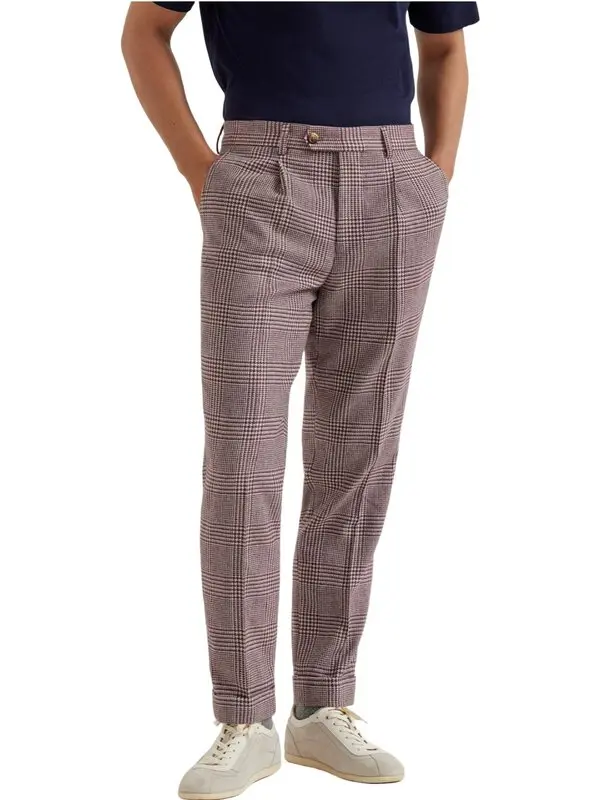 Brunello Cucinelli Plaid Pleated Cotton-cashmere Blend Trousers - Multicolor