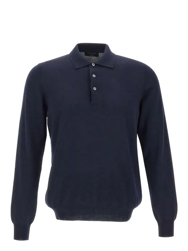GRAN SASSO Long-sleeved Knitted Polo Shirt - Black
