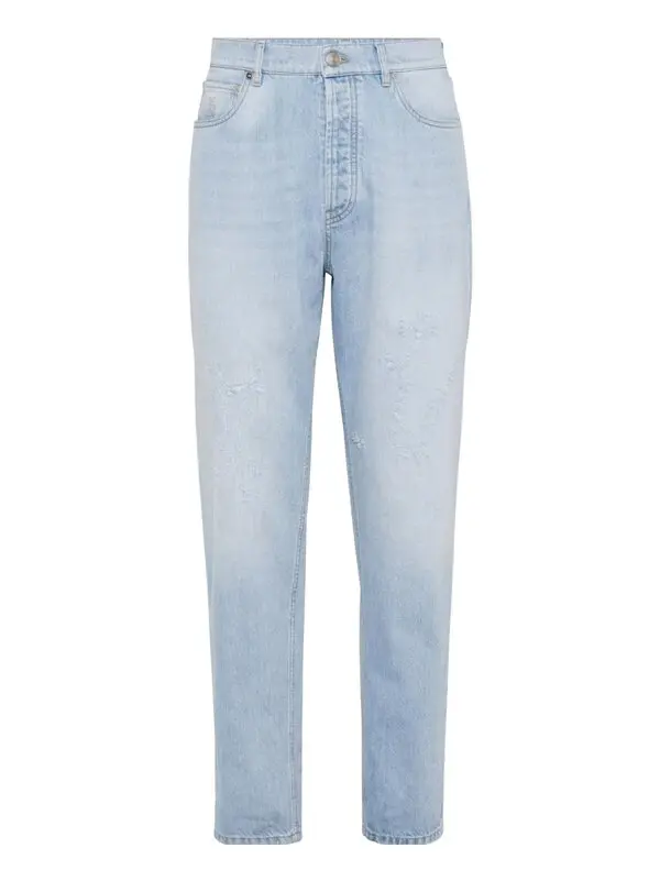 Brunello Cucinelli Light Wash Distressed Denim Jeans - Blue