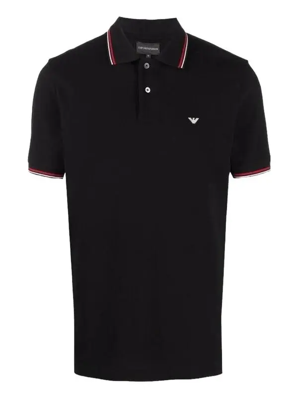 Emporio Armani Logo Printed Short Sleeved Polo Shirt - Black