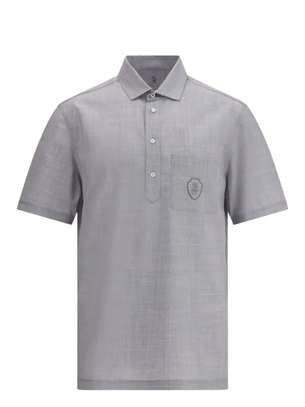 Brunello Cucinelli Logo Detailed Short Sleeved Polo Shirt - Grey
