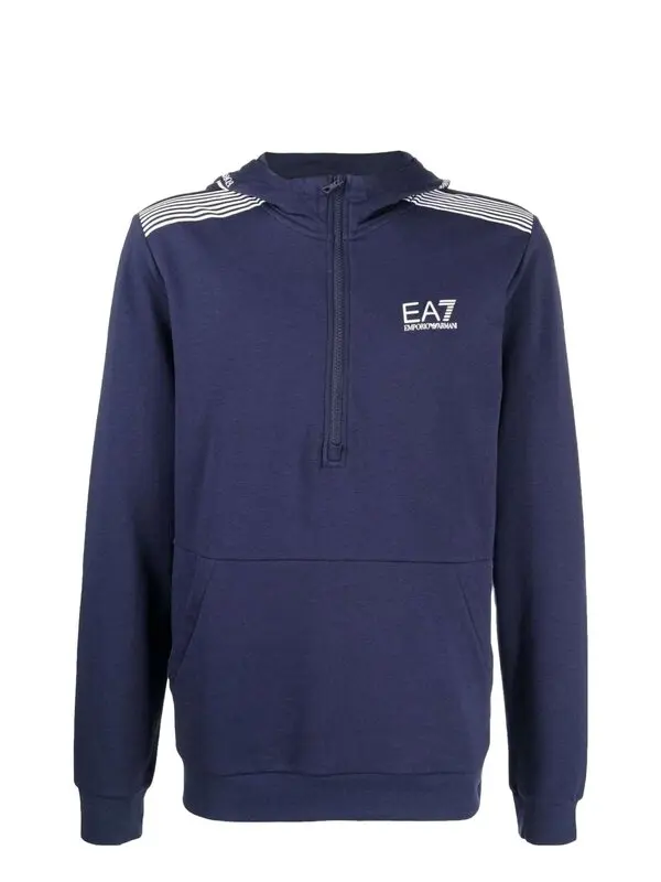 EA7 Logo Print Hoodie - Blue